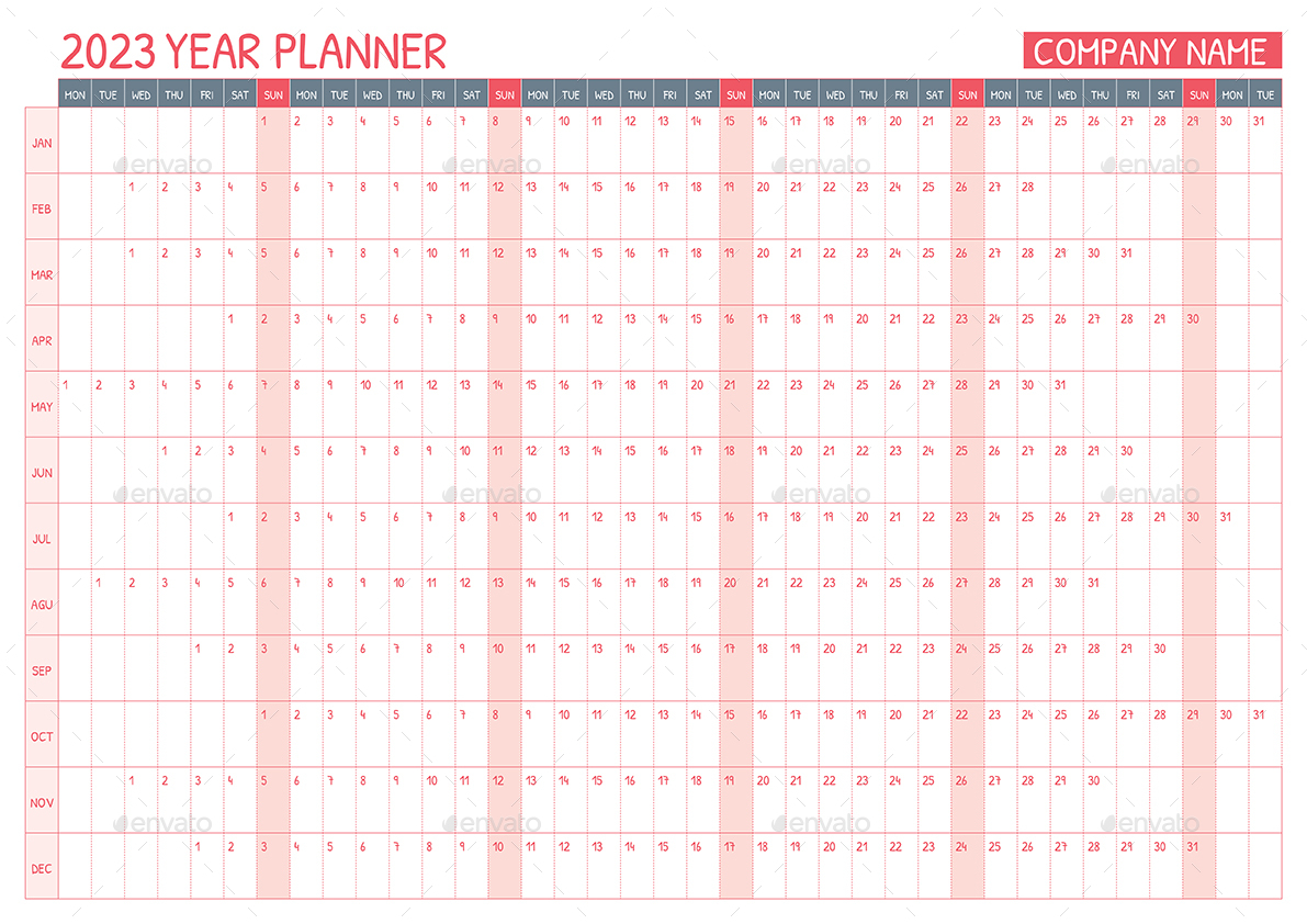 2024 Yearly Wall Planner, Print Templates | GraphicRiver