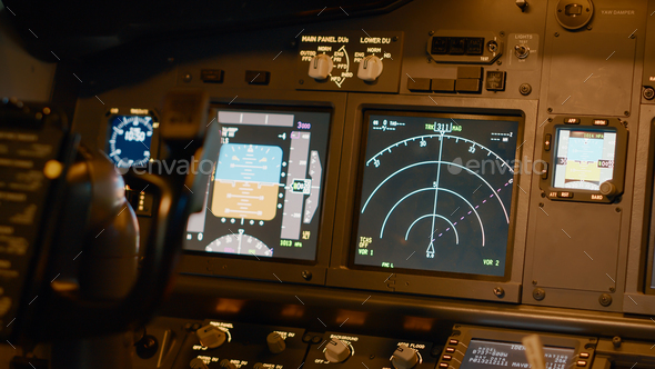 Radar compass and windscreen on dashboard in cockpit Stock Photo by DC ...