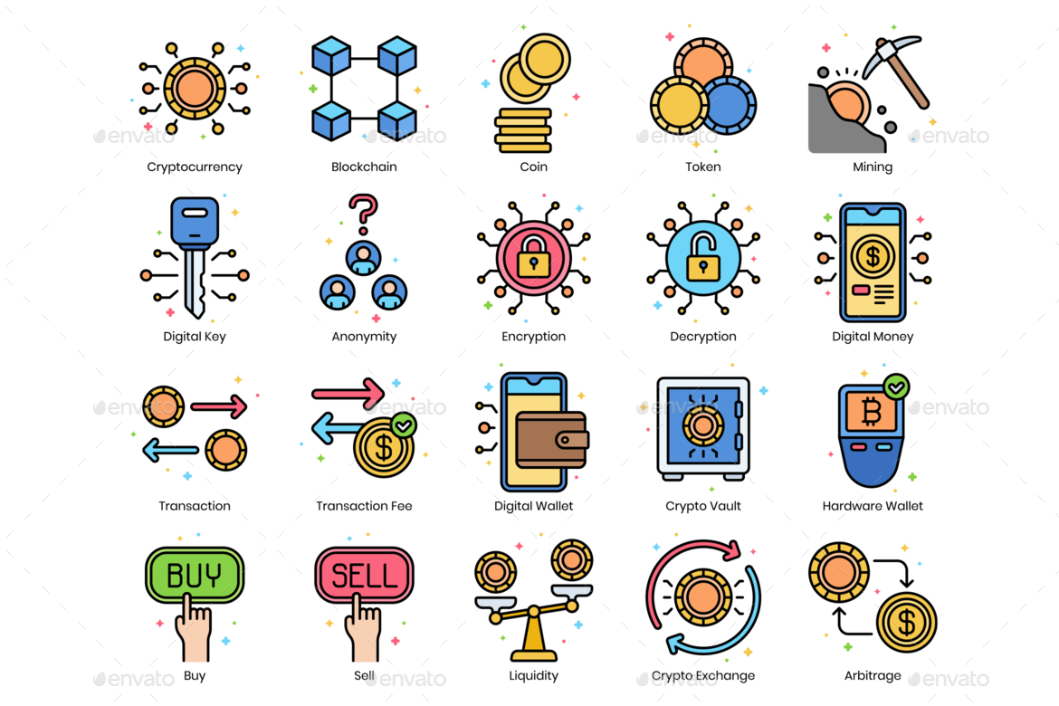 60 Cryptocurrency Icons | Vivid Series, Icons | GraphicRiver