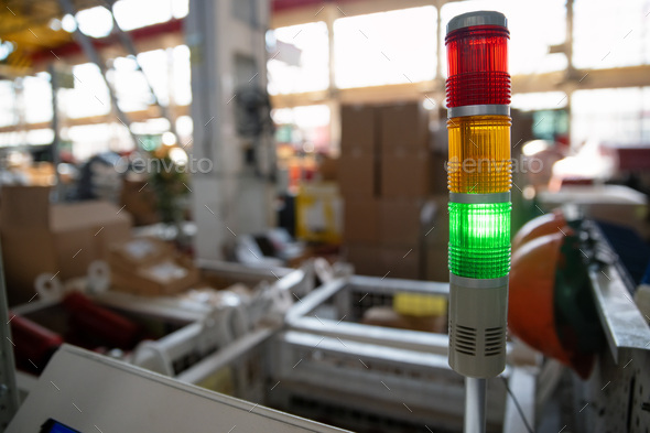 Industrial modular signal light. Red, yellow and green Stock Photo by ...