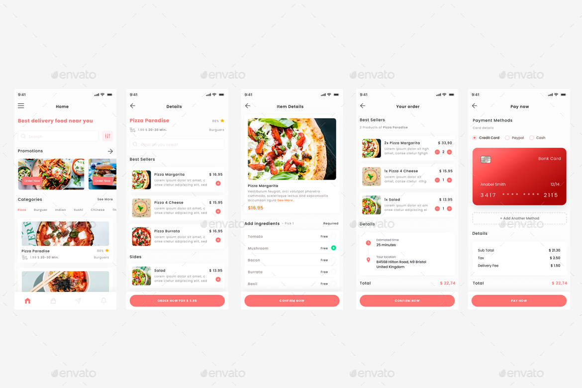 Food Delivery & Pizza Restaurant Mobile App Ui Kit, Web Elements | GraphicRiver