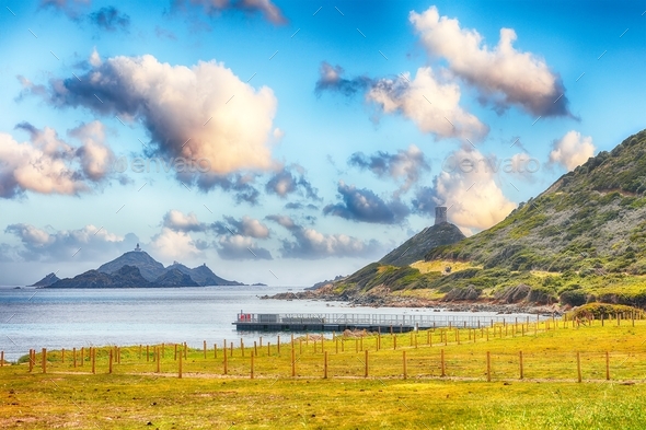 Popular tourist destination Torra di a Parata with Genoese Tower Stock ...