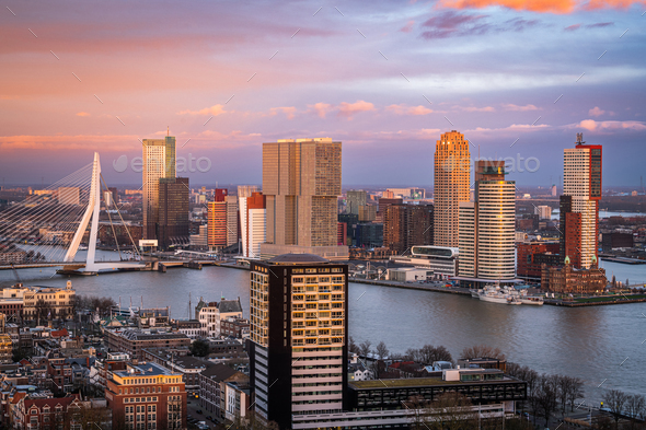 Rotterdam, Netherlands, city skyline over the Nieuwe Maas River Stock ...