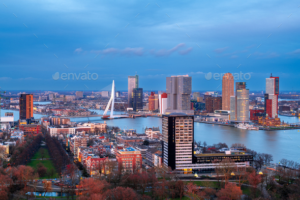 Rotterdam, Netherlands, city skyline over the Nieuwe Maas River Stock ...