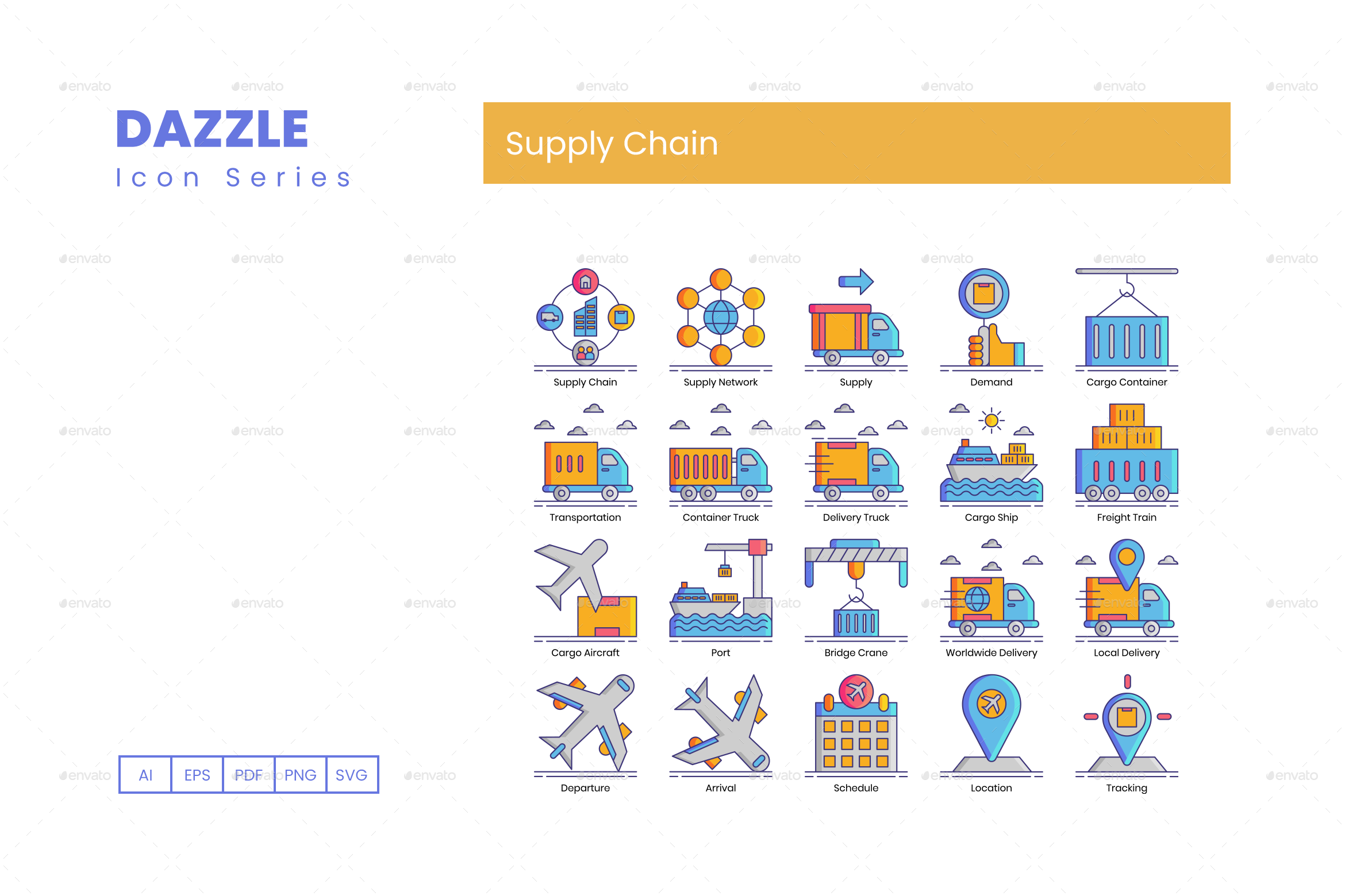 60 Supply Chain Icons | Dazzle Series, Icons | GraphicRiver