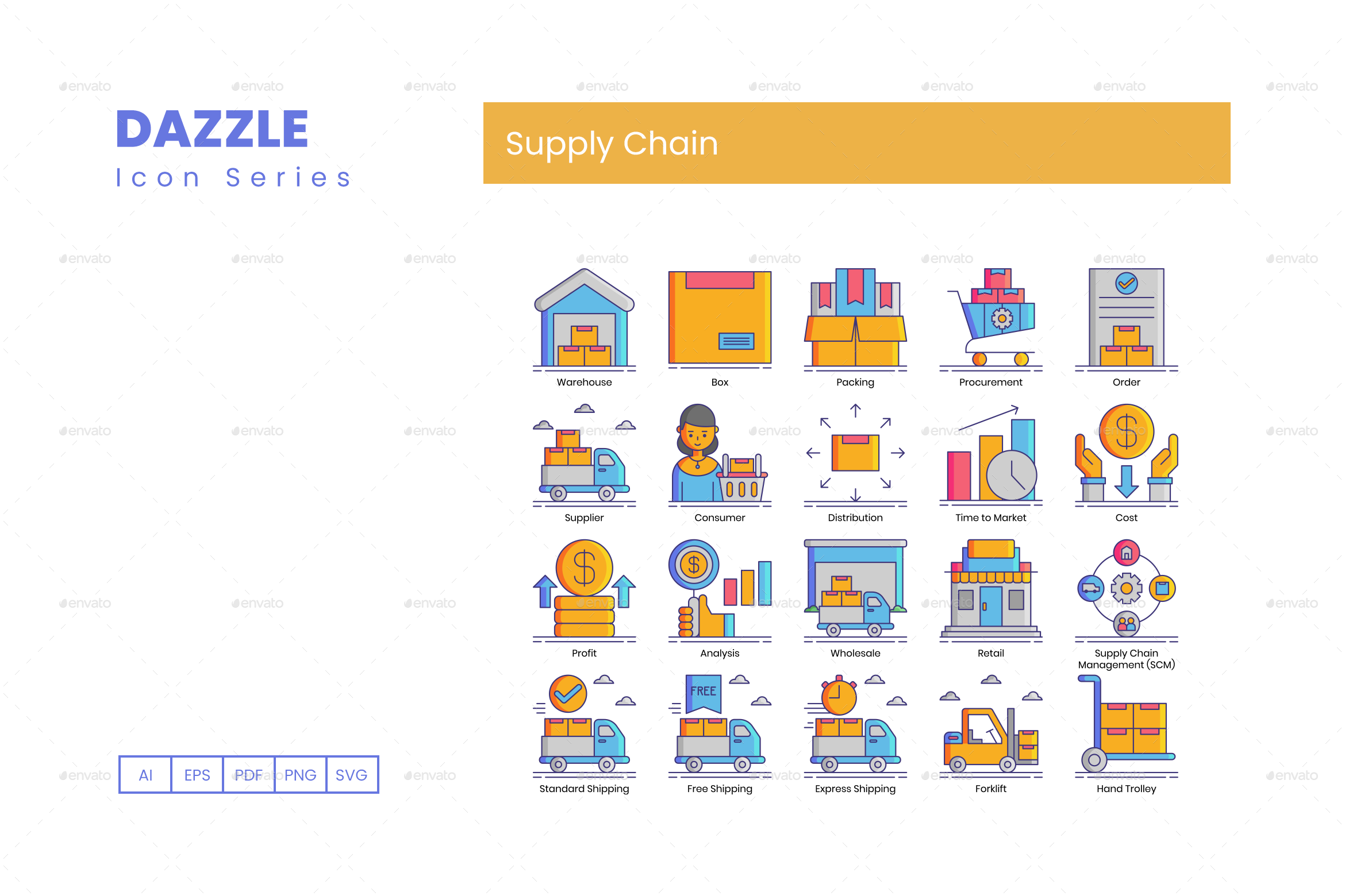 60 Supply Chain Icons | Dazzle Series, Icons | GraphicRiver
