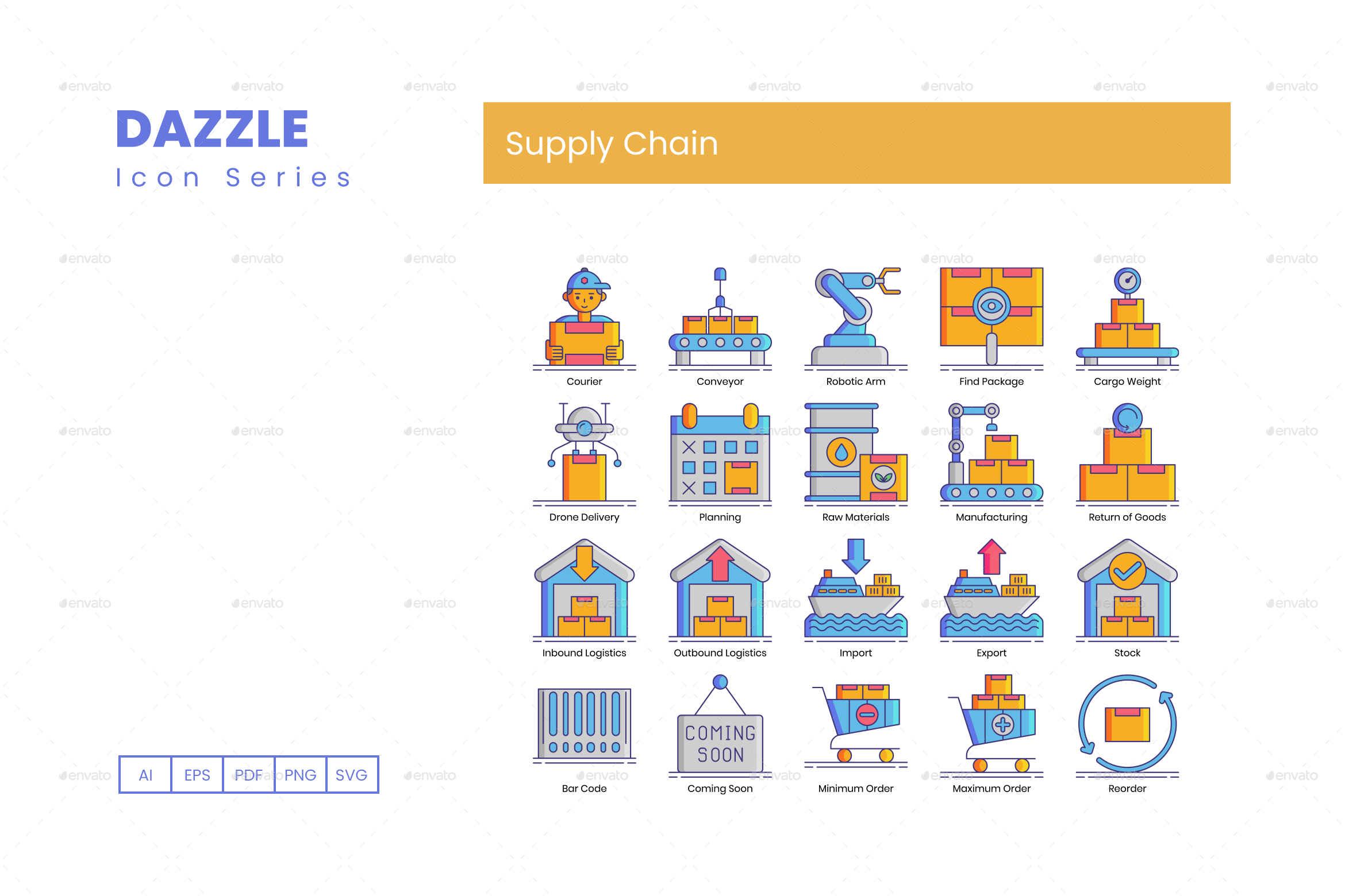 60 Supply Chain Icons | Dazzle Series, Icons | GraphicRiver