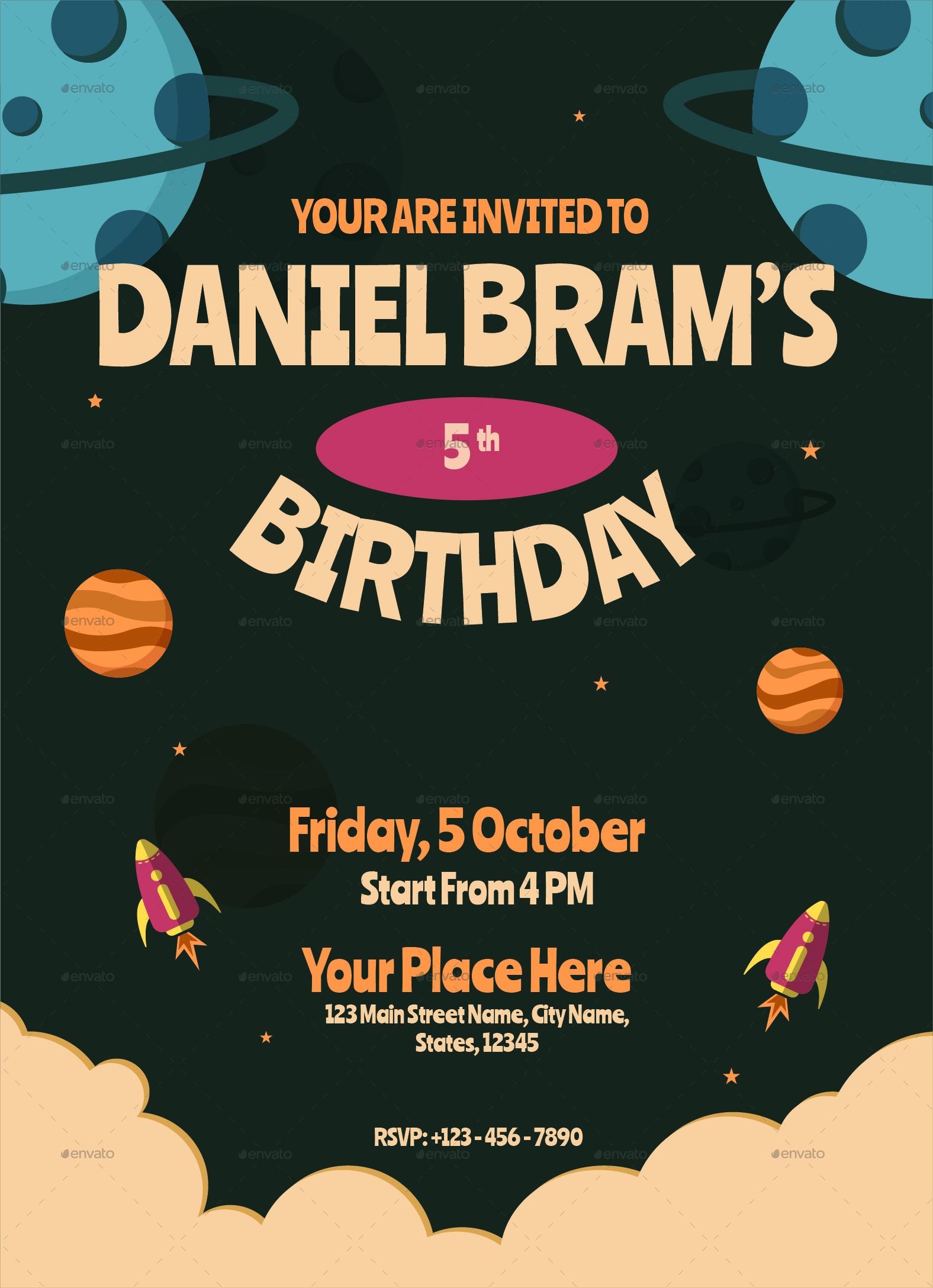 Space Theme Birthday Invitation, Print Templates | GraphicRiver