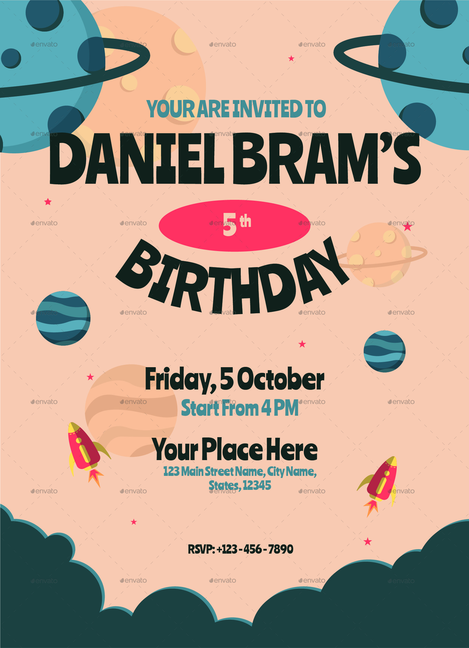 Space Theme Birthday Invitation, Print Templates | GraphicRiver