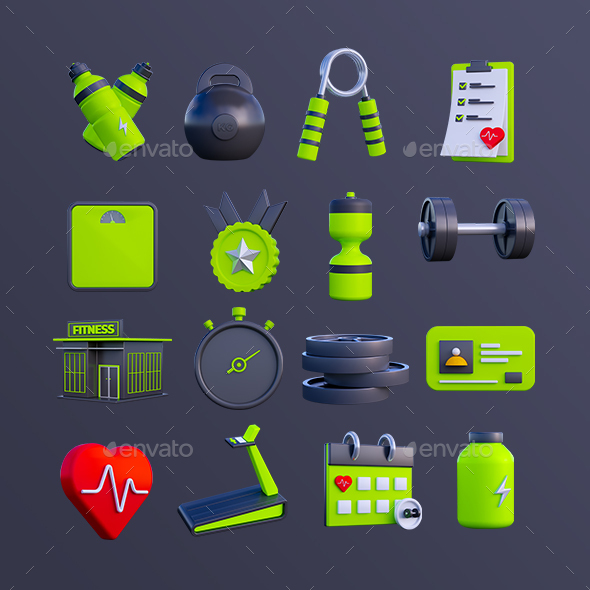 3d Gym Fitness Icon, Graphics | GraphicRiver