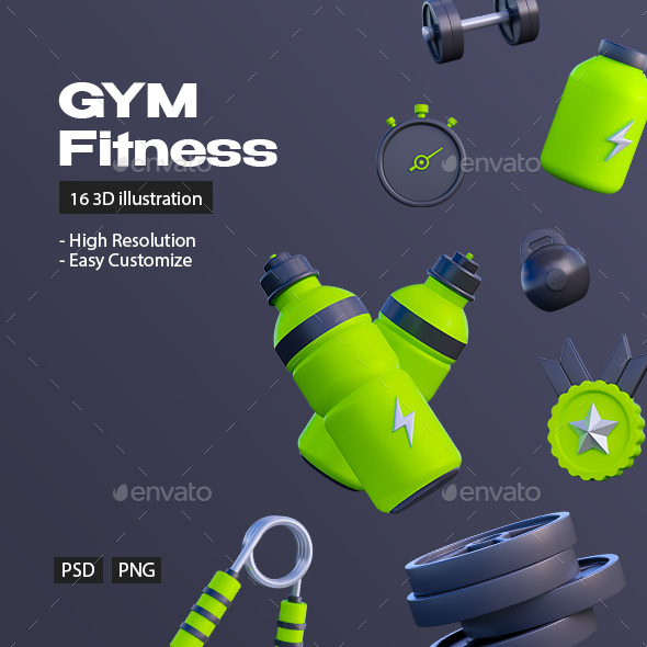 3d Gym Fitness Icon, Graphics | GraphicRiver