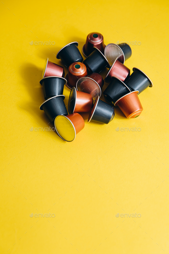 Collection of coffee capsules with various tastes Stock Photo by ...