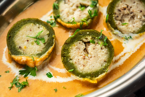 Shaam Savera is a spinach kofta curry, stuffing is made from paneer and ...