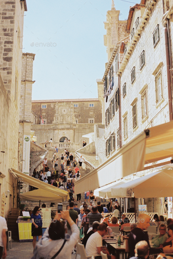 People climb the Jesuit stairs in Dubrovnik. Croatia Stock Photo by ...