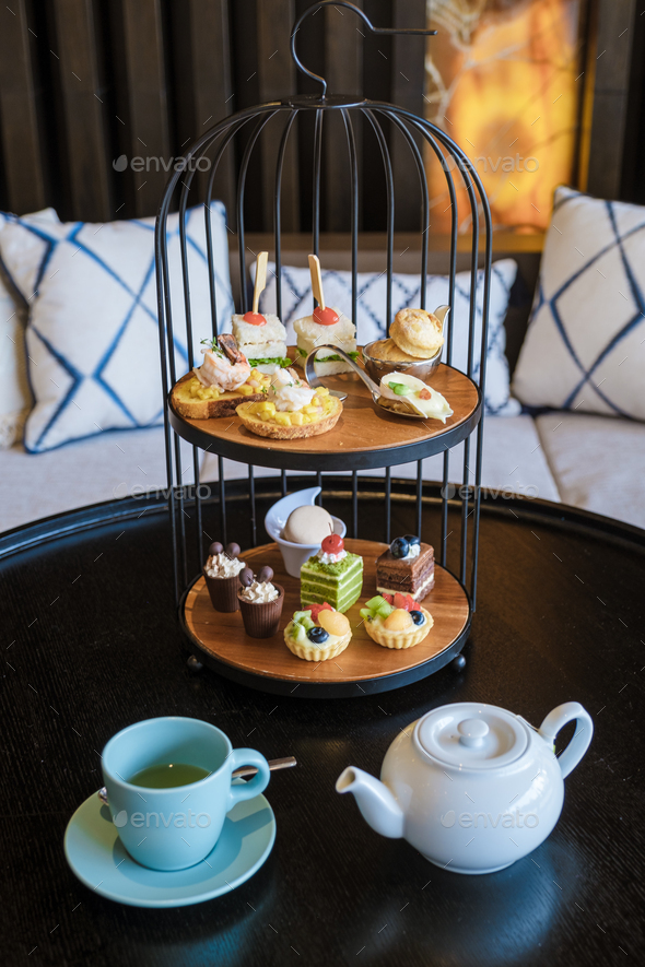 Luxury high tea with snack and tea in a luxury hotel Stock Photo by ...