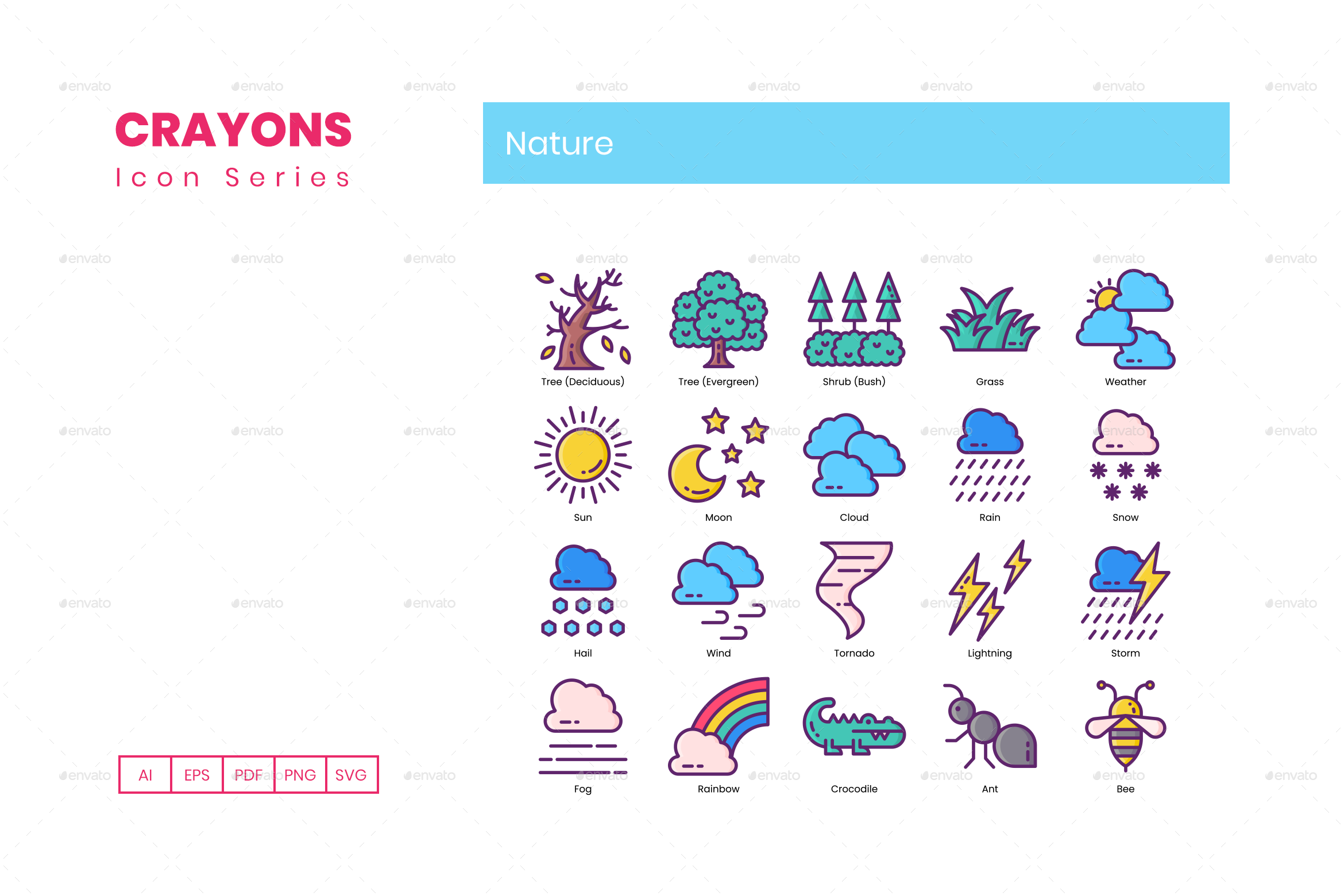 90 Nature Icons | Crayons Series, Icons | GraphicRiver