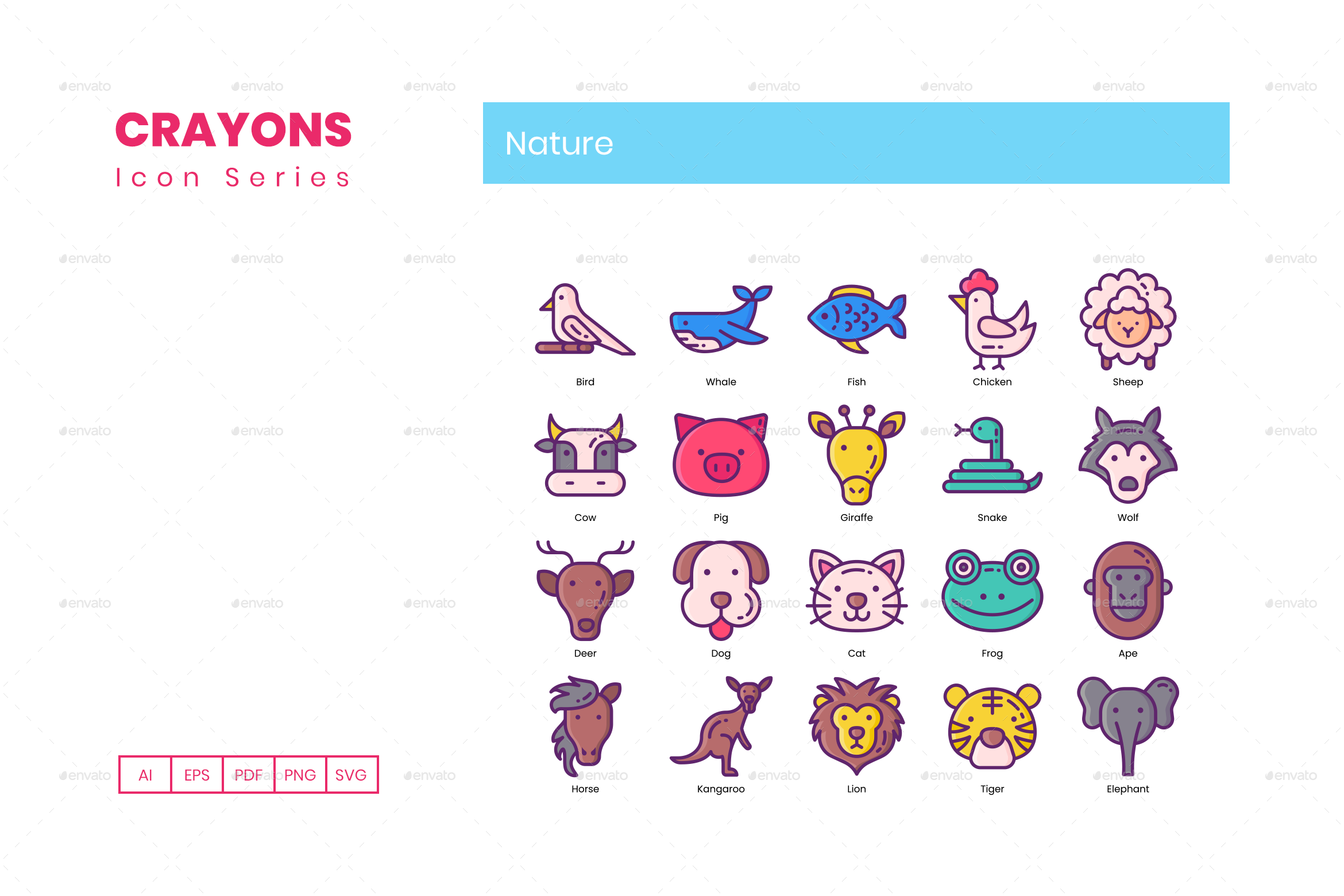 90 Nature Icons | Crayons Series by Krafted | GraphicRiver