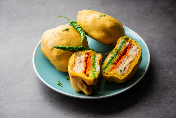 Ulta Vada Pav is made with a spicy potato stuffed bun, called pav ...