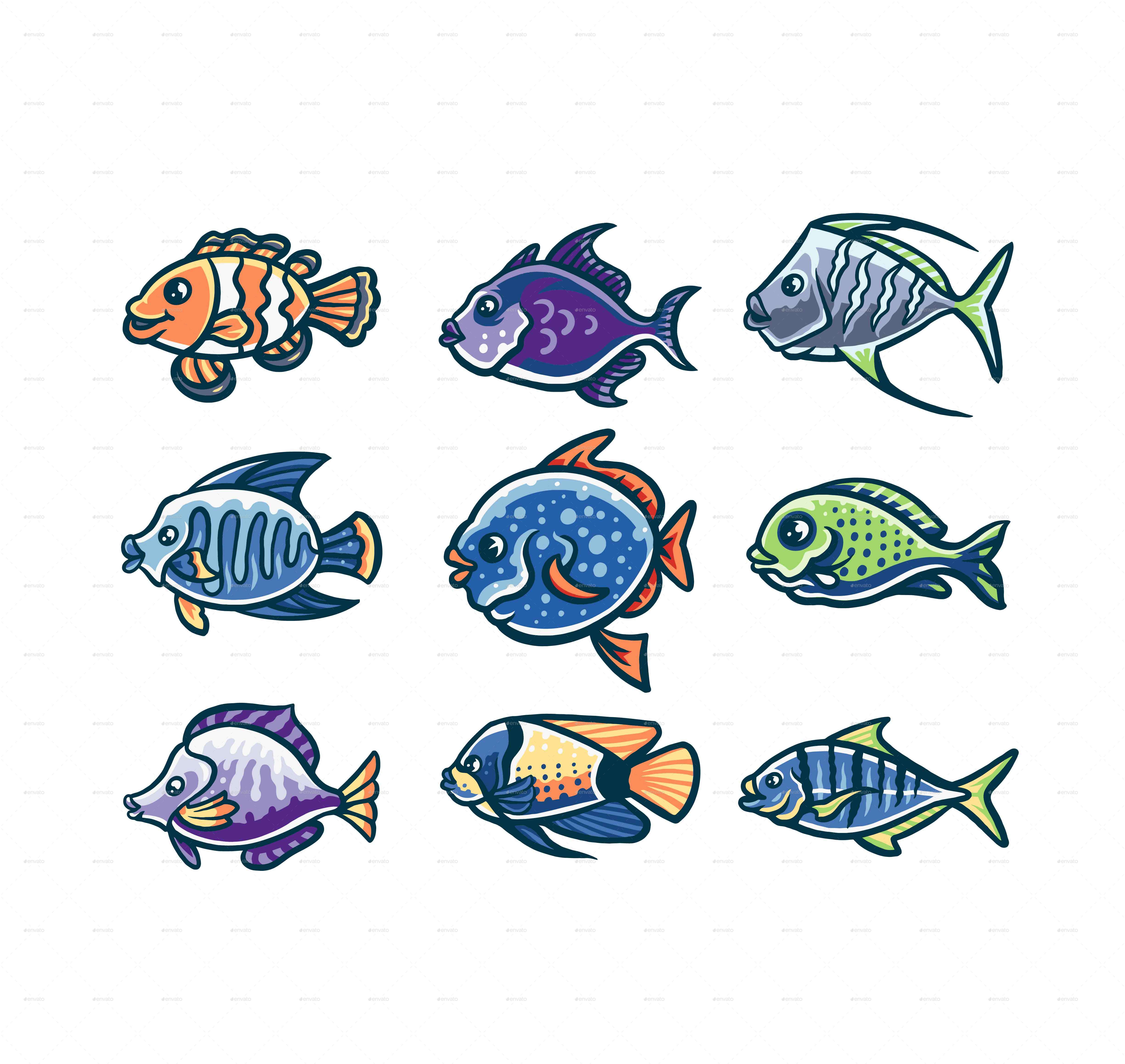 Cartoon Fish Set, Vectors | GraphicRiver
