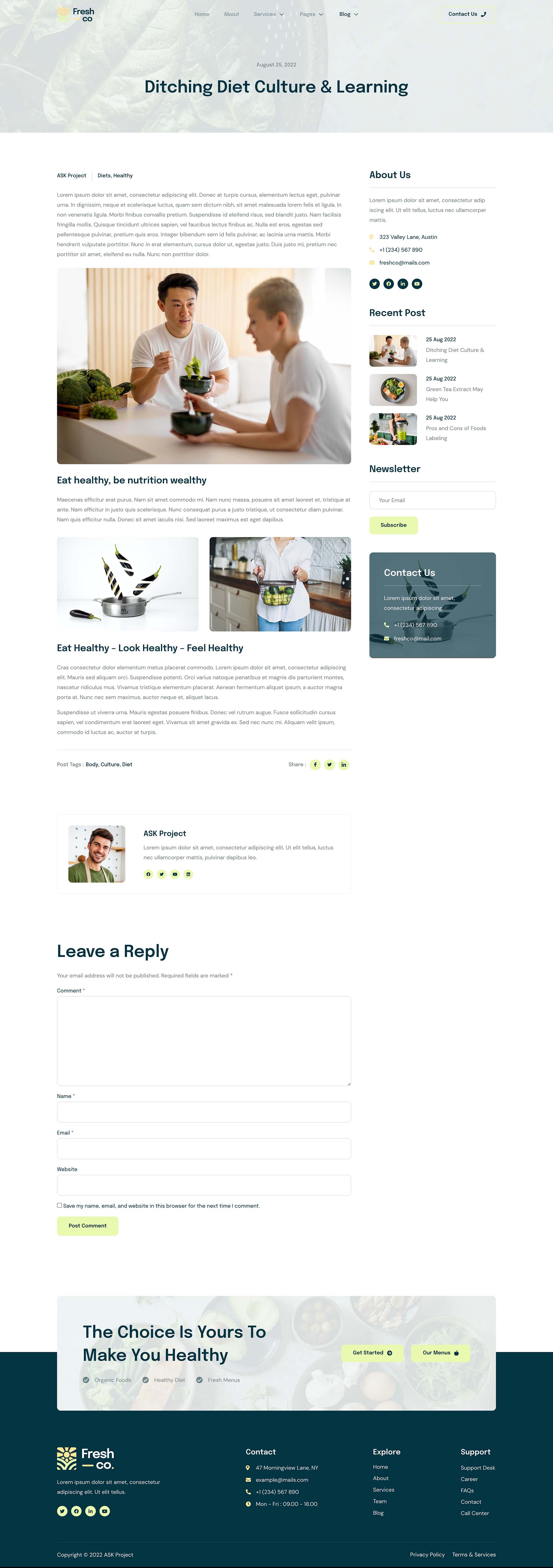 Freshco - Healthy Food & Nutrition Service Elementor Template Kit by ...