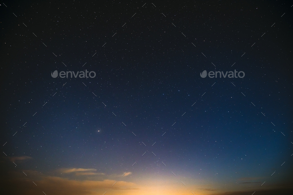 Real Colorful Night Sunset Sunrise Sky Stars. Night Starry Sky With ...