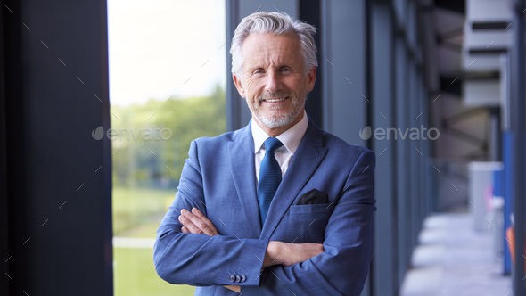 Portrait Of Smiling Senior Businessman CEO Chairman Standing Inside ...