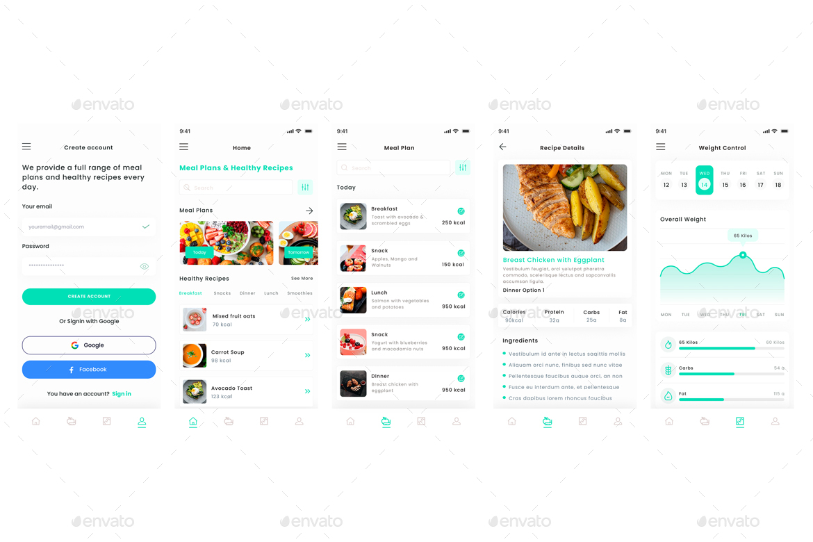 Nutrition, Healthy Food, Diet Meals & Recipes App, Web Elements | GraphicRiver