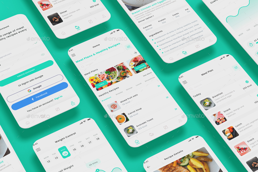 Nutrition, Healthy Food, Diet Meals & Recipes App, Web Elements ...