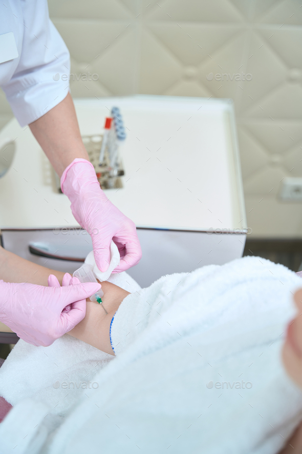 Cropped photo of blood sampling process by nurse in clinic Stock Photo ...
