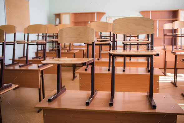 empty school classroom background without young student. Stock Photo by ...