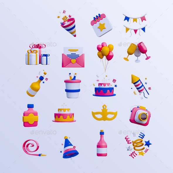 3d Birthday Party Icon, Graphics | GraphicRiver