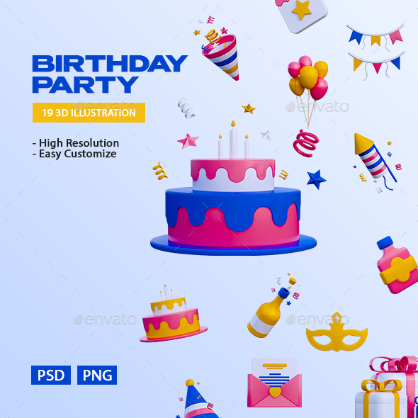 3d Birthday Party Icon, Graphics | GraphicRiver