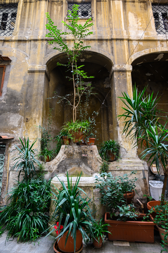 A small courtyard with pots and home plants, the traditional center of ...