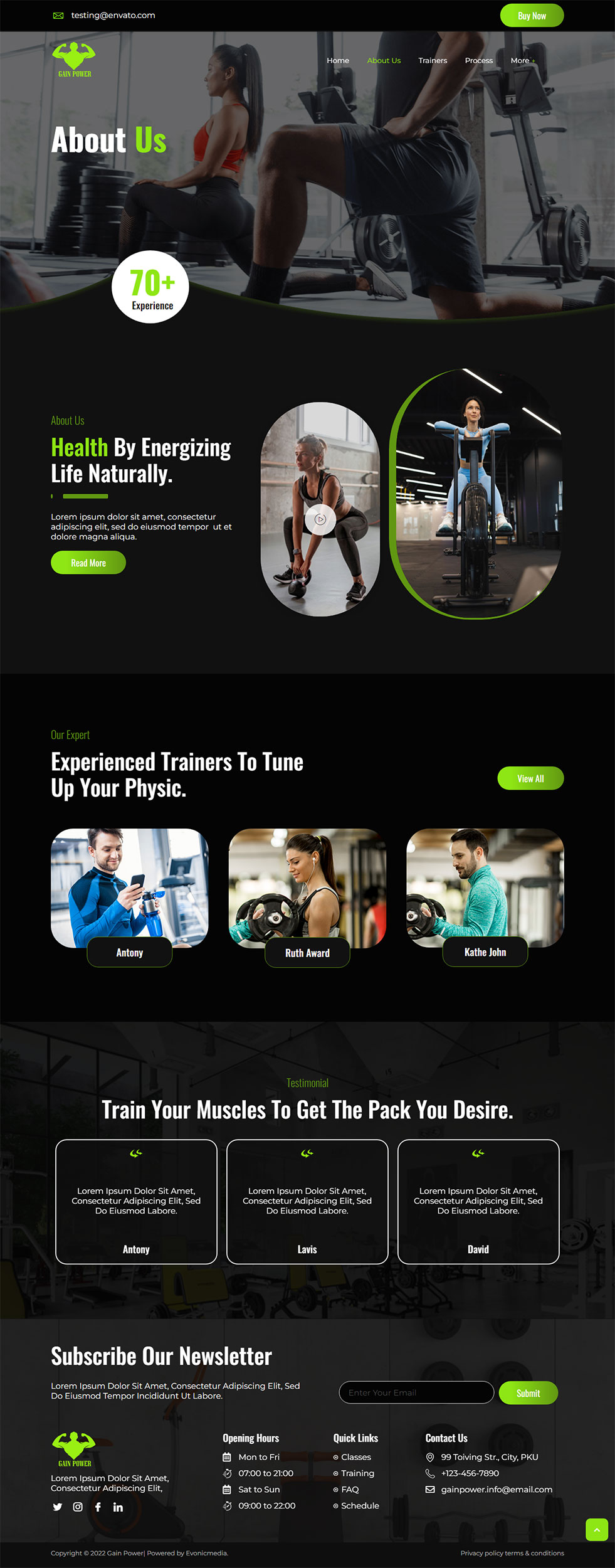 GAIN POWER - Gym & Fitness Elementor Template Kit by Evonicmedia ...