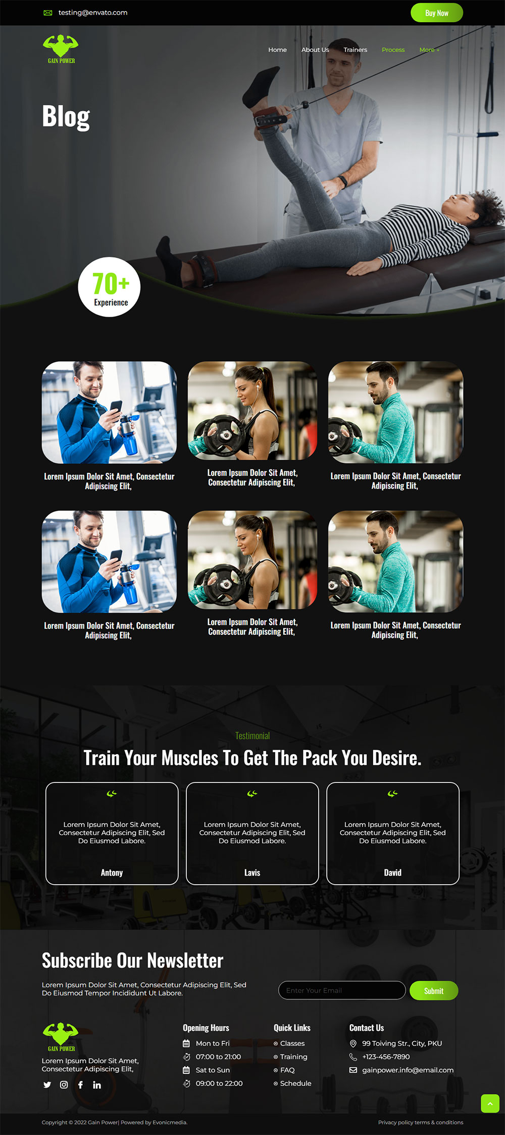 GAIN POWER - Gym & Fitness Elementor Template Kit by Evonicmedia ...