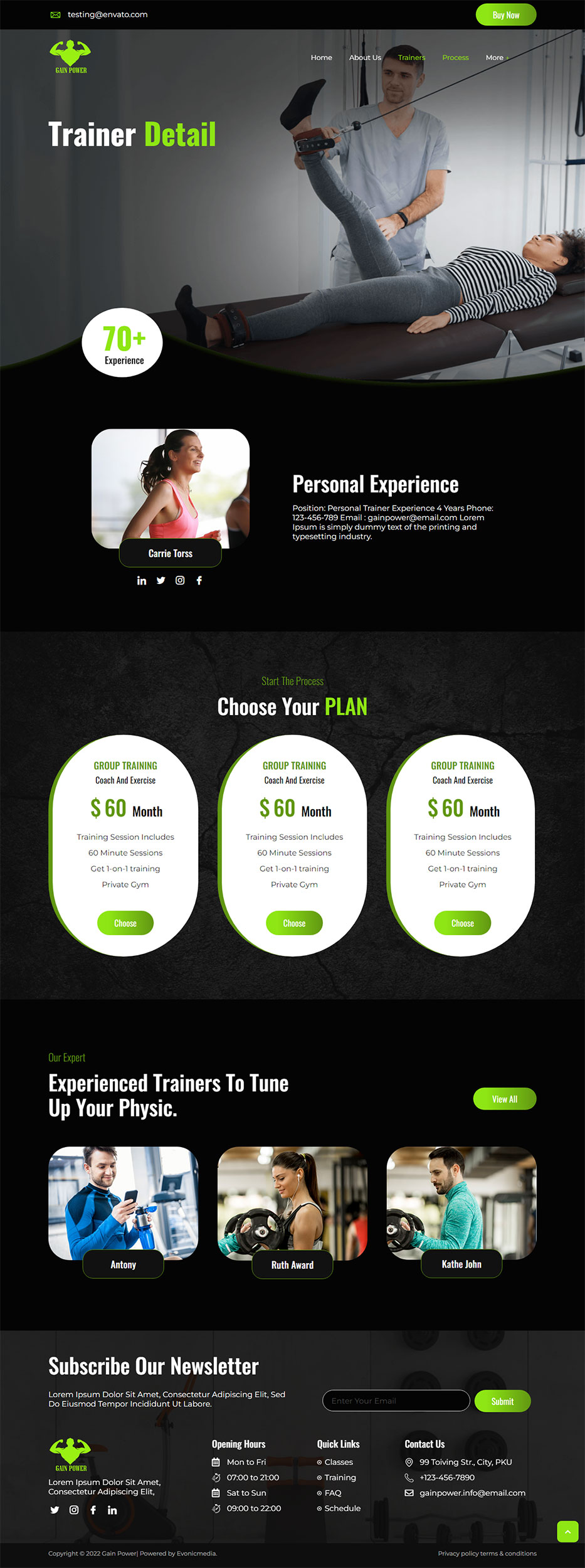 GAIN POWER - Gym & Fitness Elementor Template Kit by Evonicmedia ...