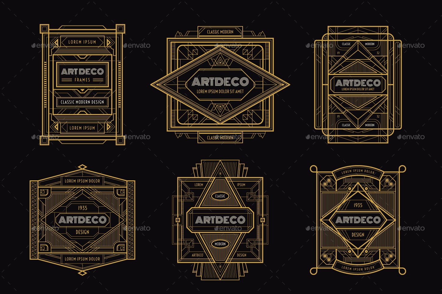 Art Deco Geometric Frames, Graphics | GraphicRiver