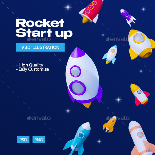 3d Rocket Start Up icon, Graphics | GraphicRiver