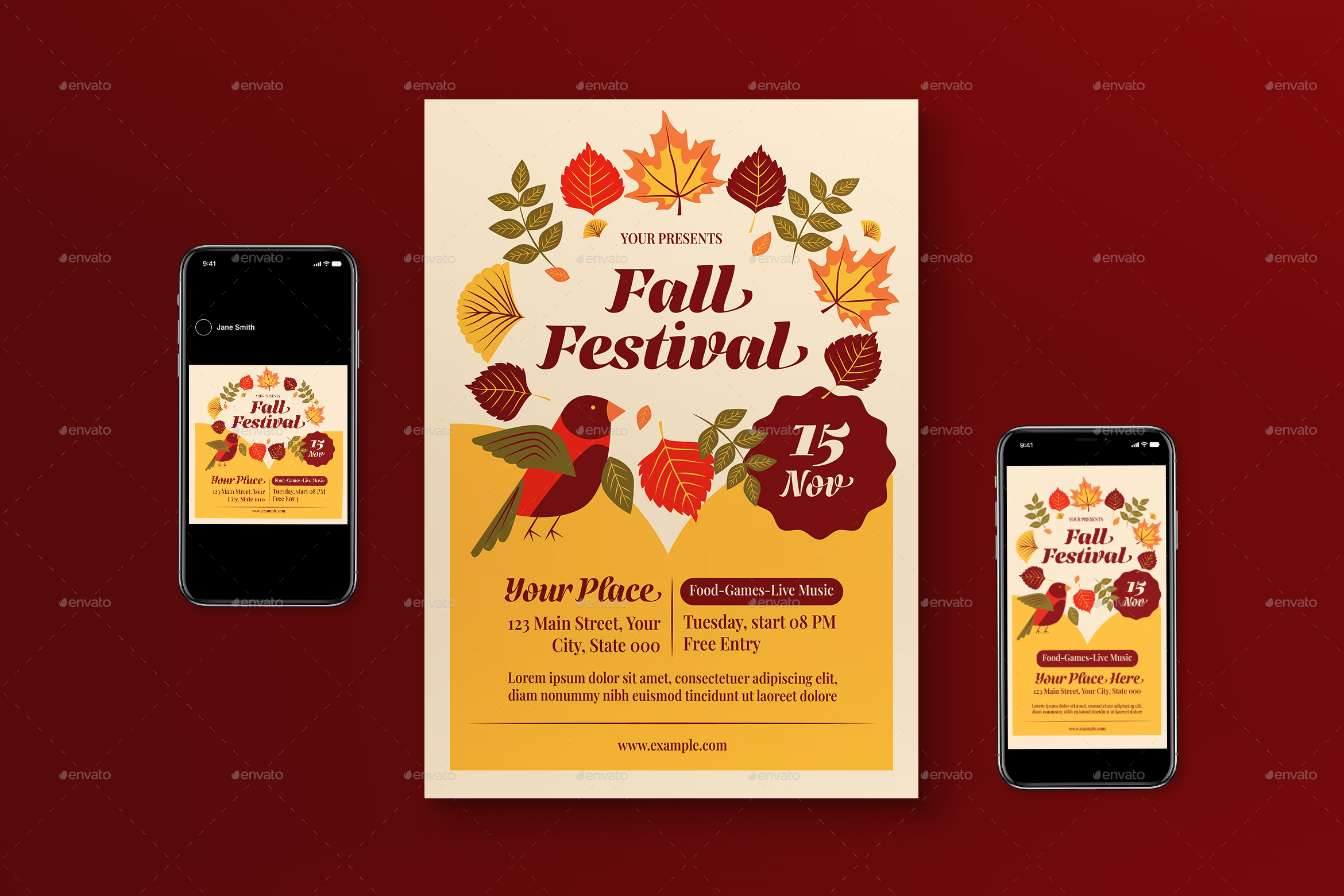 Yellow Modern Fall Festival Flyer Set, Print Templates | GraphicRiver