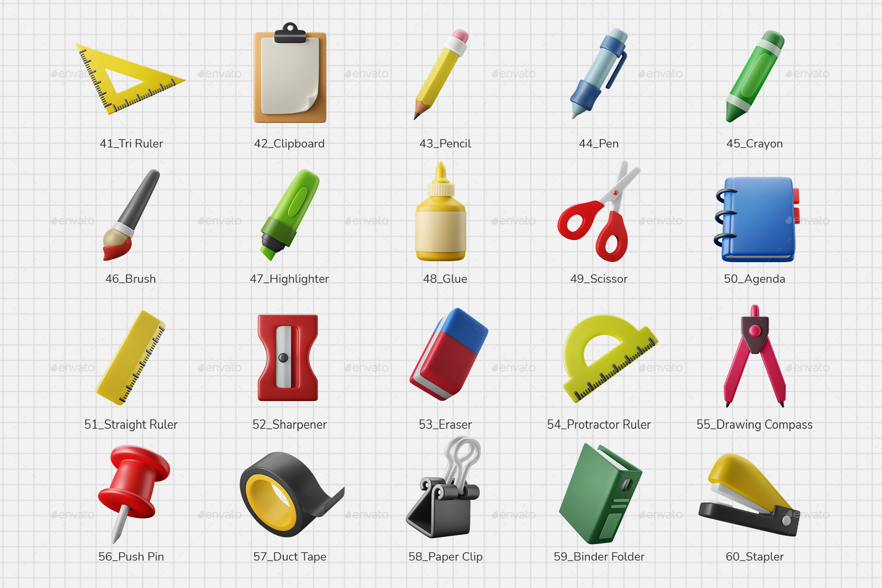 3D Icon Set - Education Vol. 03 - School Stationery Theme, Icons ...