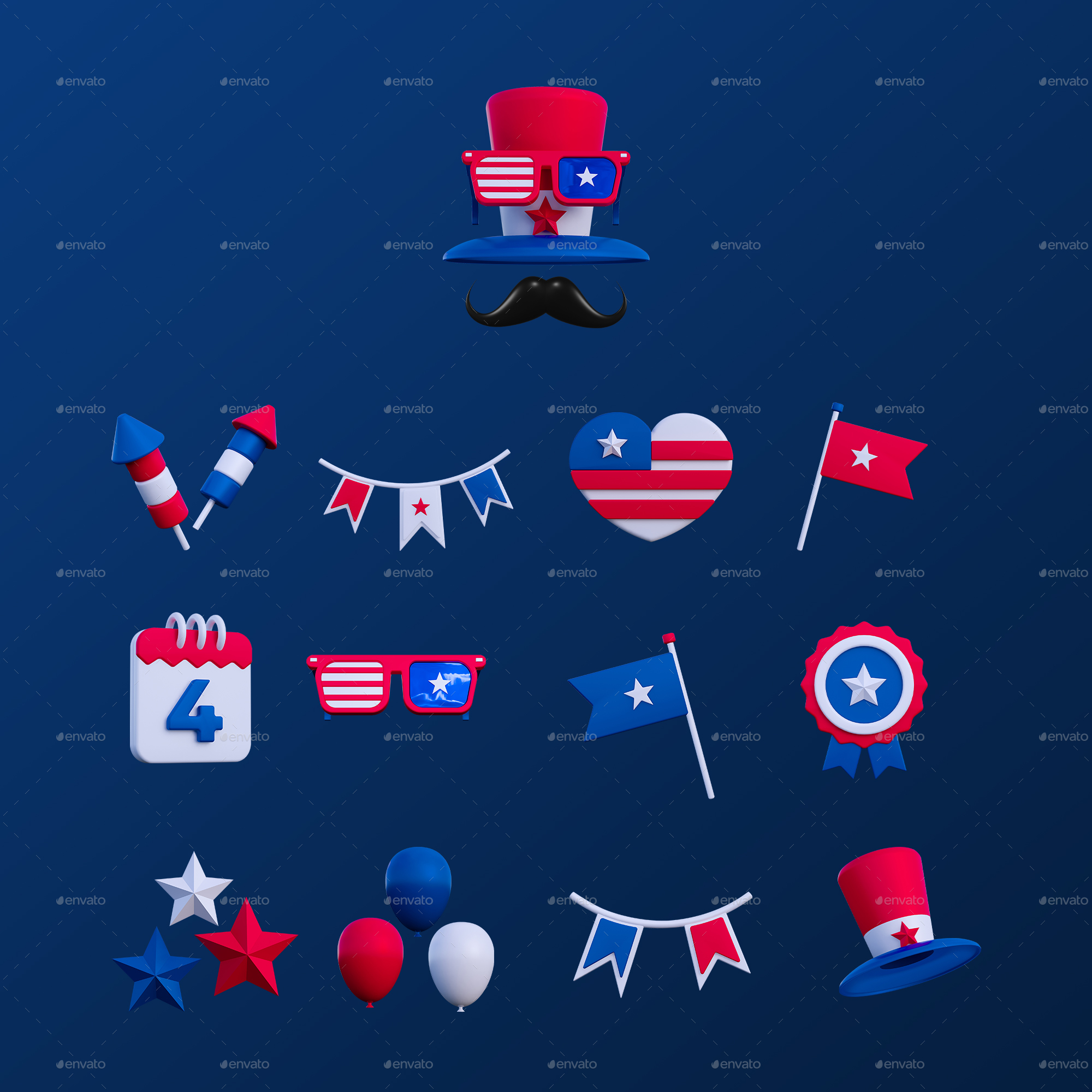 3d American Independence Day Icon, Graphics | GraphicRiver