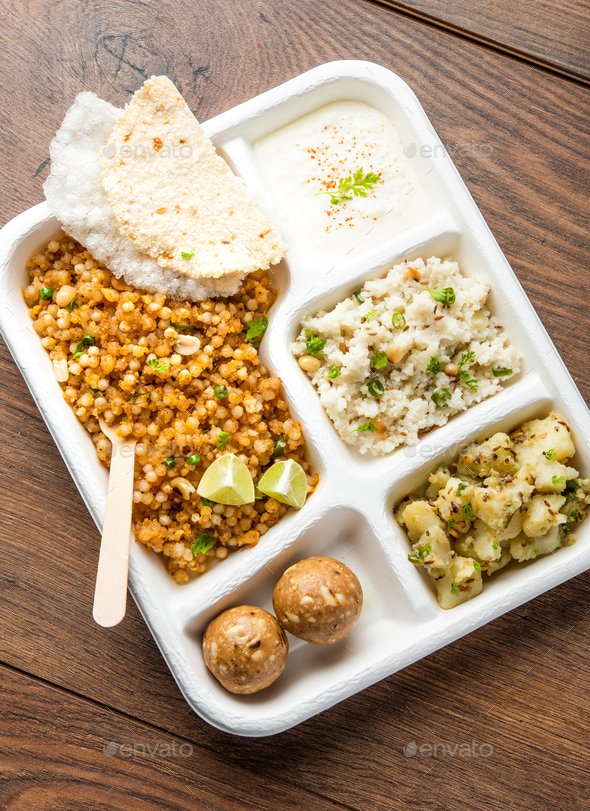 Indian Upwas thali, fasting food platter or thali for home delivery or ...