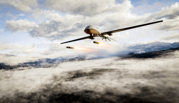 Military combat drone UAV launching missiles Stock Photo by photocreo