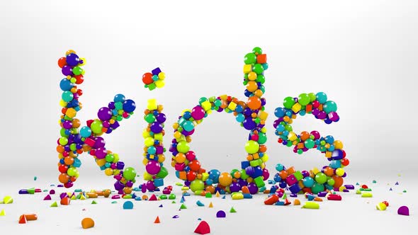 big multicolored 3d letters forming the word KIDS animation, Motion ...