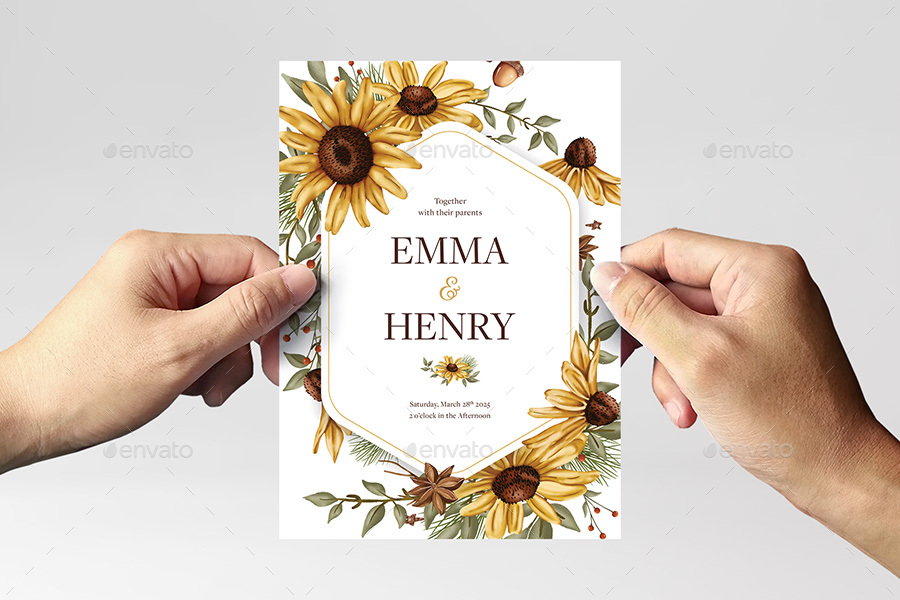 Fall Sunflower Wedding Invitation Template, Print Templates | GraphicRiver