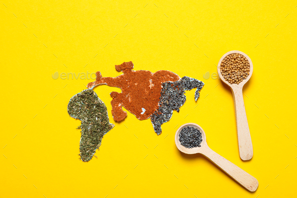 Map of world made from different cooking ingredients Stock Photo by ...