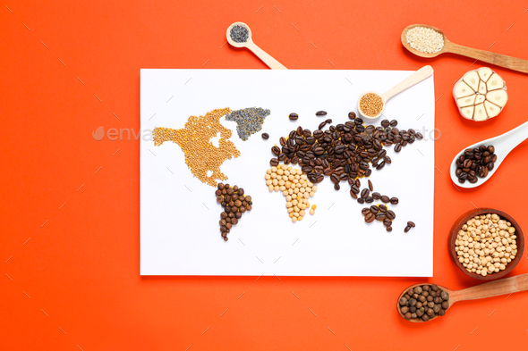 Map of world made from different cooking ingredients Stock Photo by ...