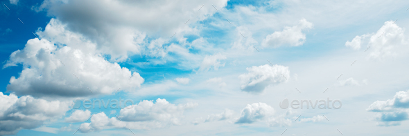 Panoramic Blue Sky with light clouds banner background Stock Photo by ...