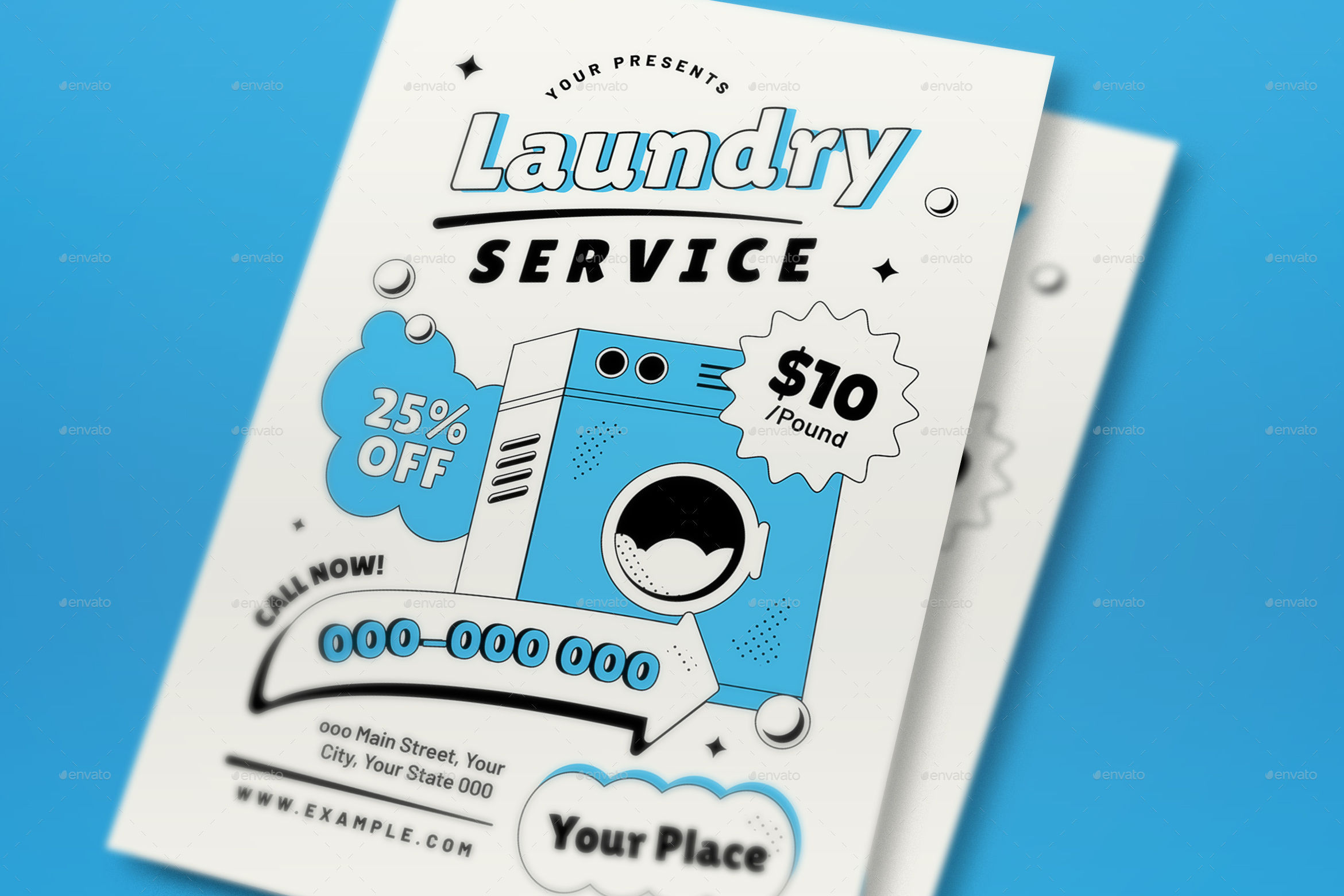 Blue Flat Design Laundry Services Flyer Set, Print Templates | GraphicRiver