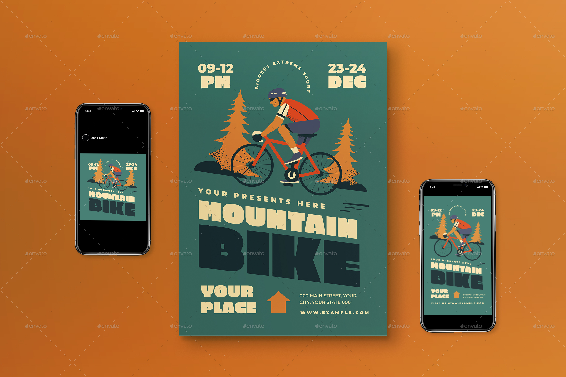 Green Flat Design Mountain Bike Flyer Set, Print Templates | GraphicRiver